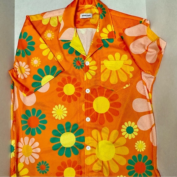 Ryoko Rain | Shirts | Ryoko Rain Mens Size Xxl Orange Mesh Flower Power ...